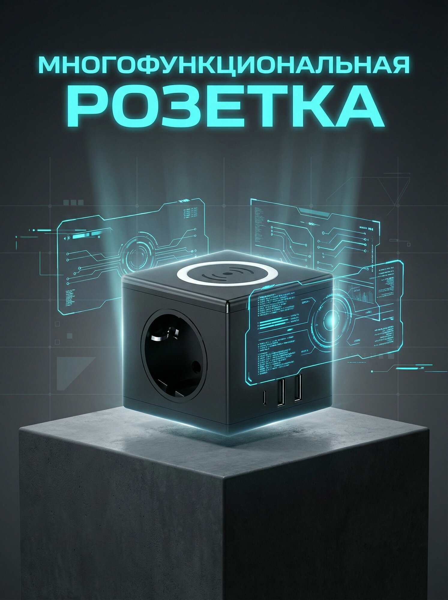 Беспроводная зарядка SAILE "Кубик", быстрая зарядка, PD15W, черная