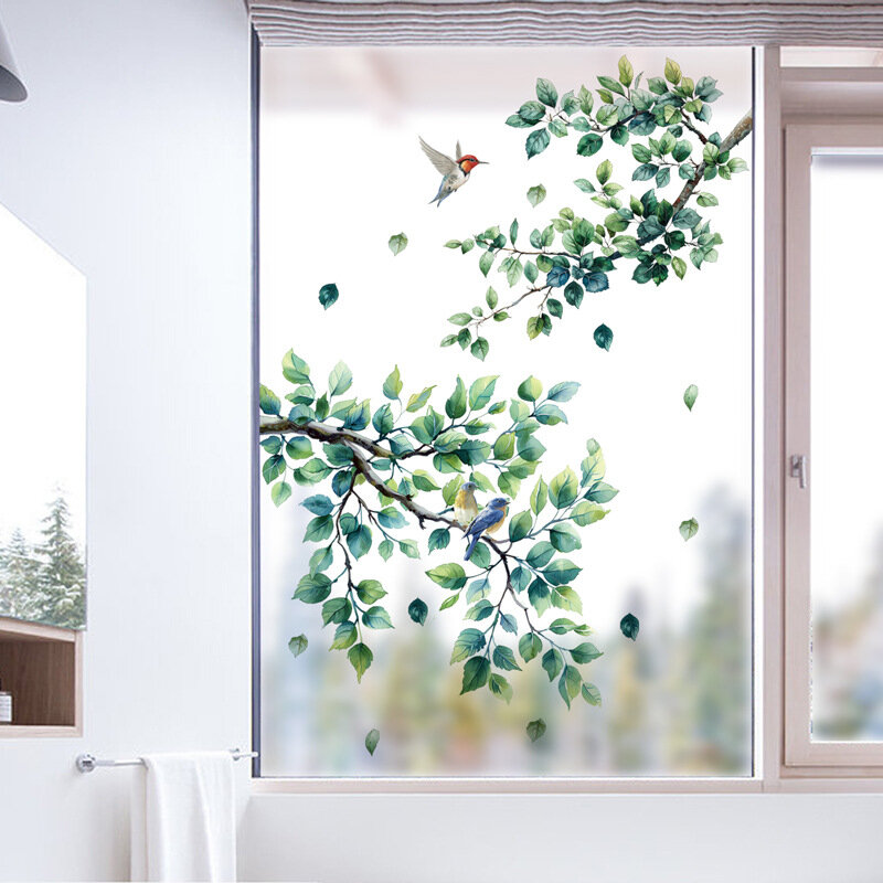 Растения ветки листьев наклейки для гостиной спальни диван фон стены птицы листья стекла витрины декоративные наклейки