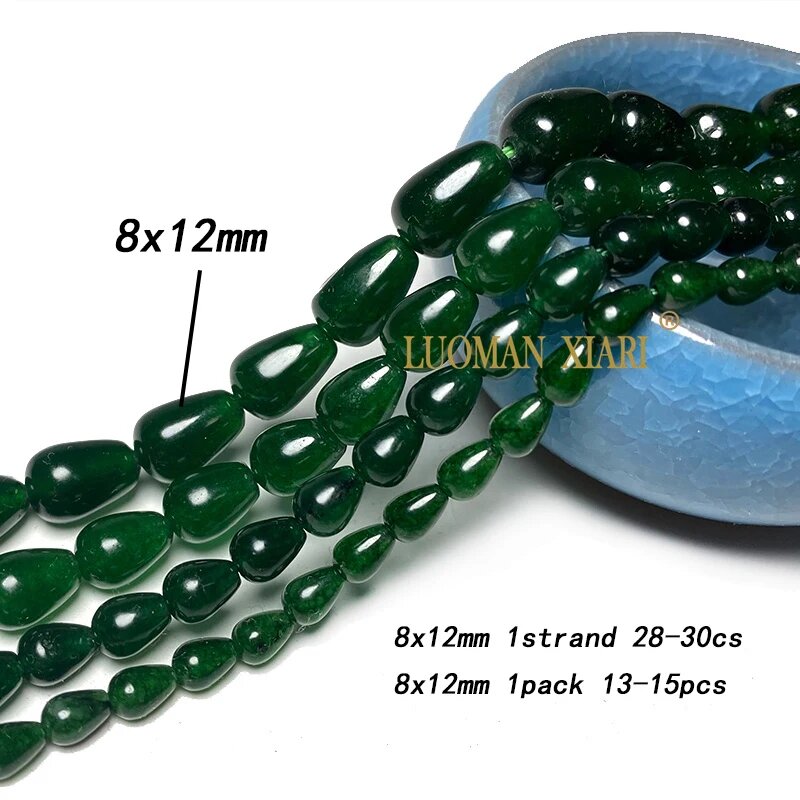 Бусины халцедон LUOMAN XIARI капли воды красный зеленый Изумрудный, 1 pack, green 8x12mm