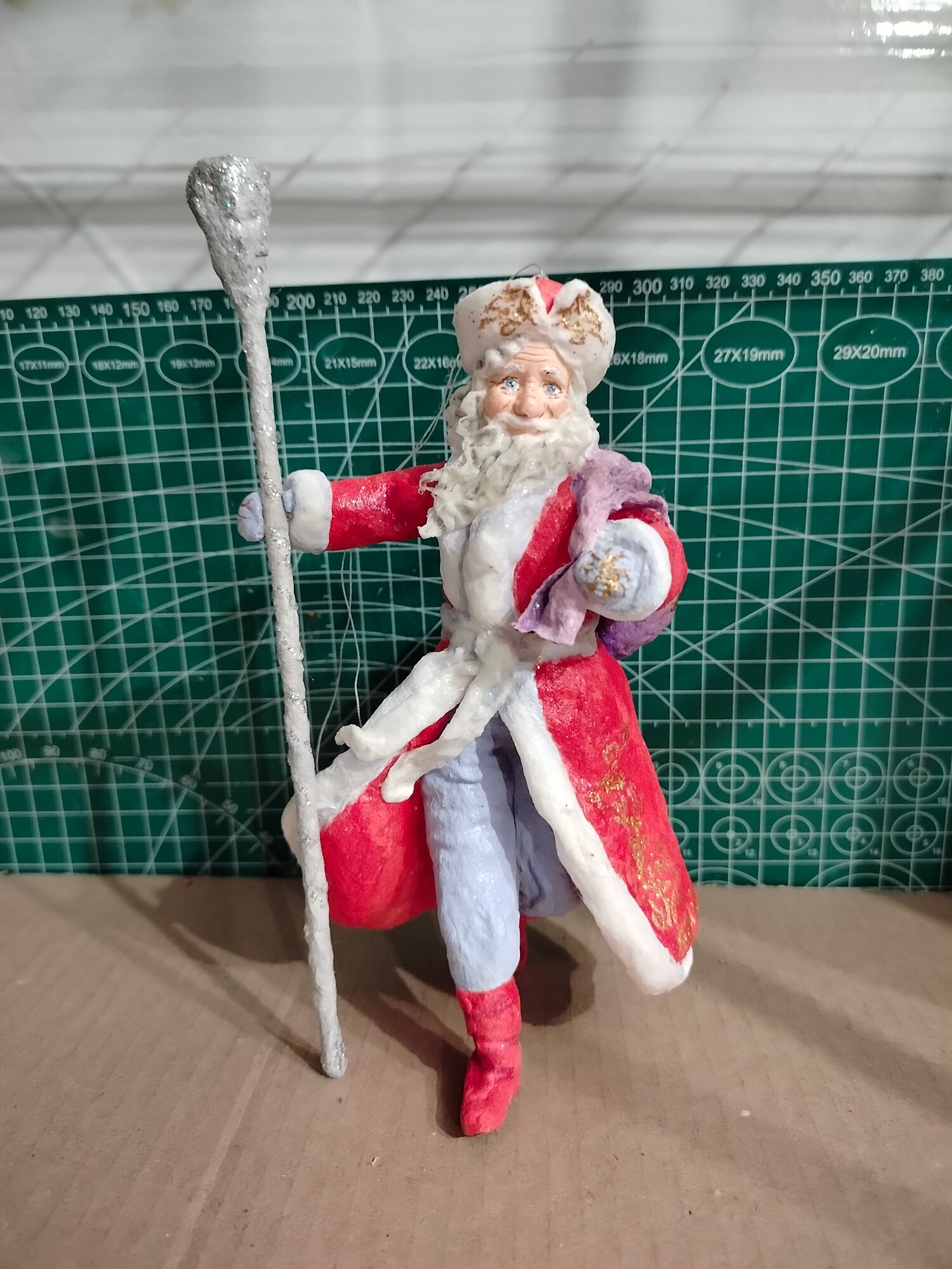 Ватная ёлочная игрушка "Дед мороз", игрушка ручной работы, новогодняя игрушка