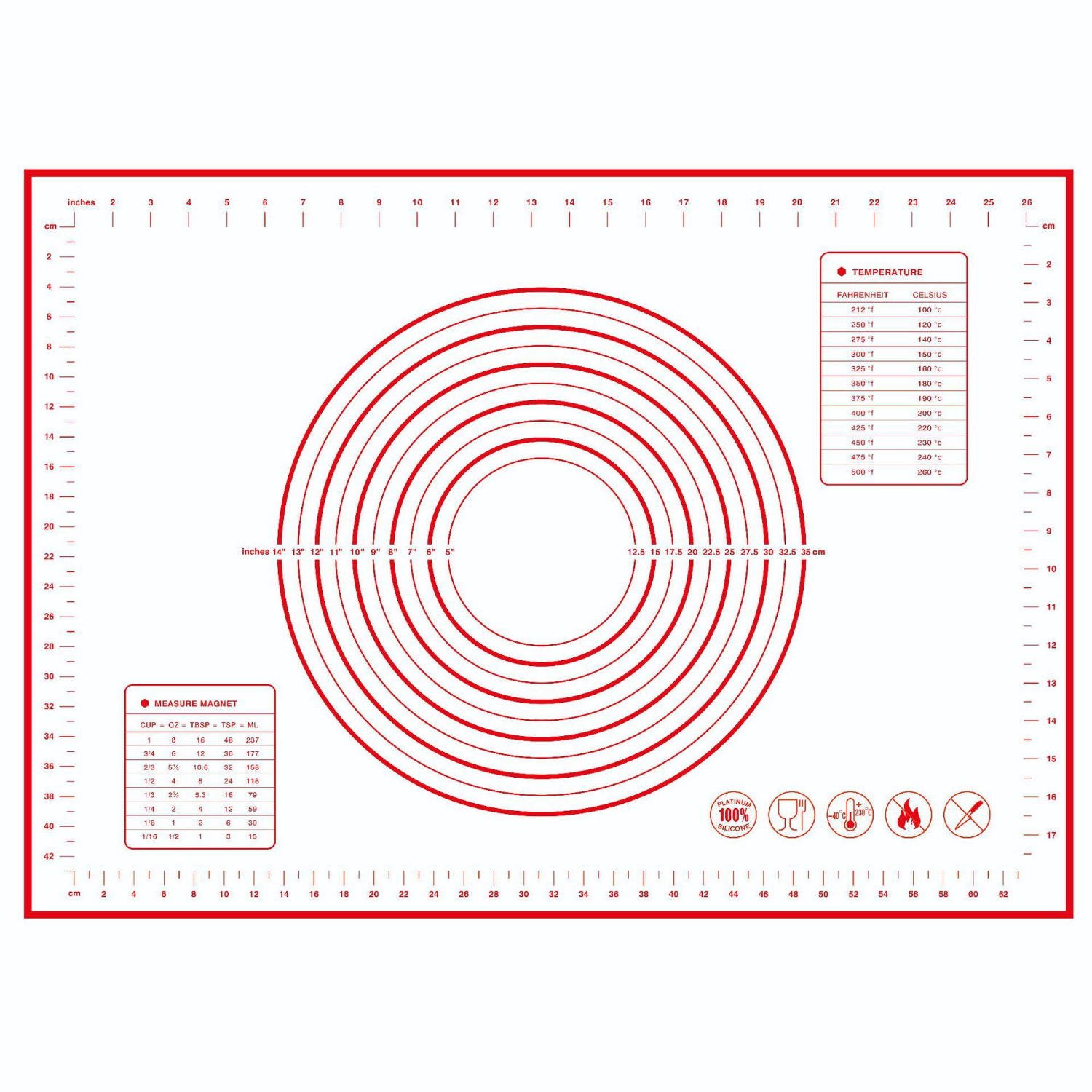 Коврик для замеса теста силиконовый, Пинцет для раскатывания, Коврик для макарон, Доска для резки силиконовая, Коврик для муки, Коврик для утепления, Красный, 40*60 см, 140 г, 1 шт