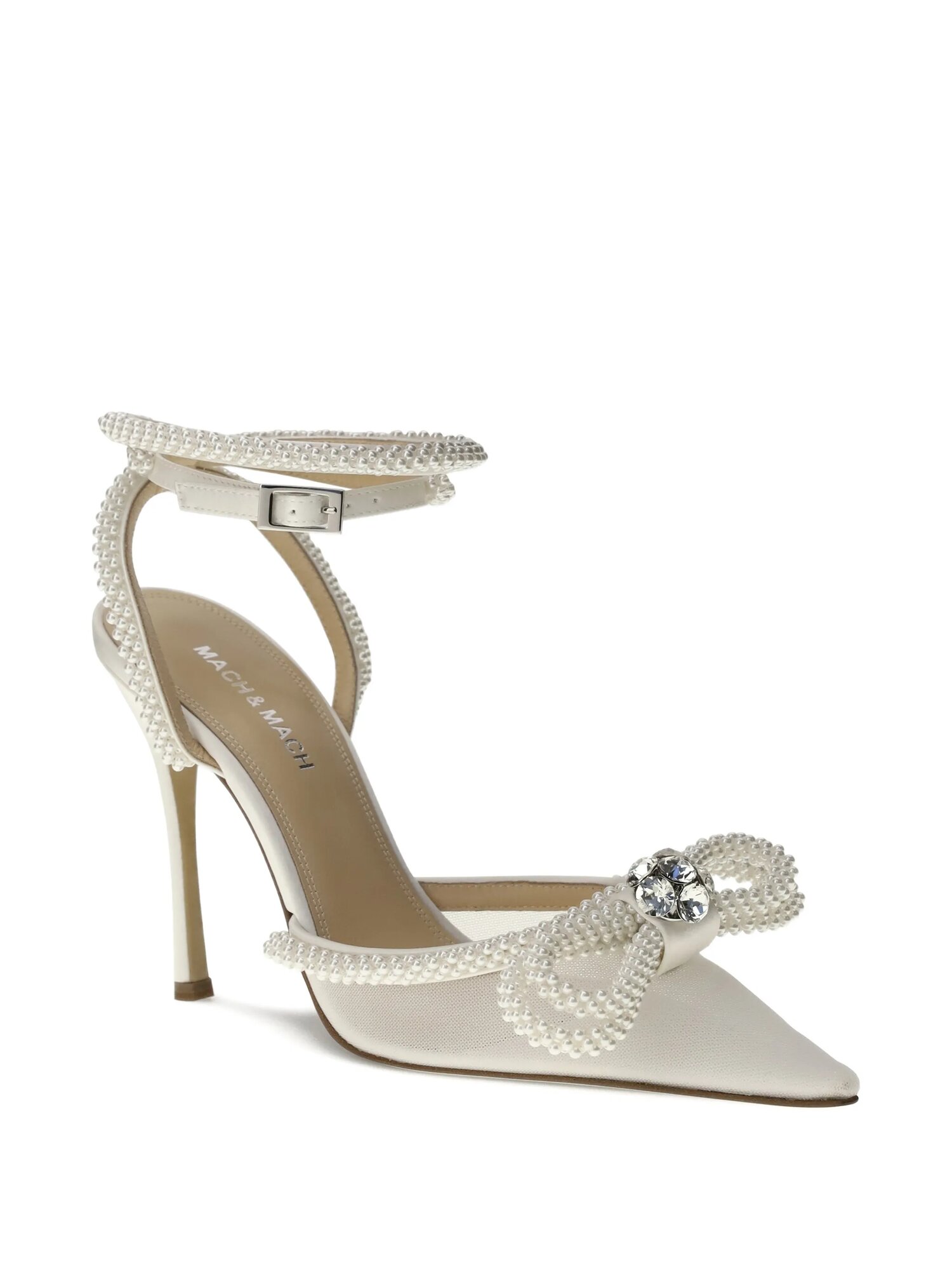 Туфли Mach & Mach Pearl bow mesh heeled pumps, размер 37,5, белый — фото 1