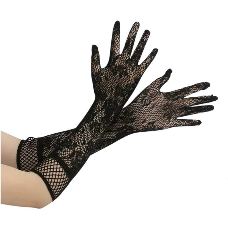 Кружевные перчатки-черные