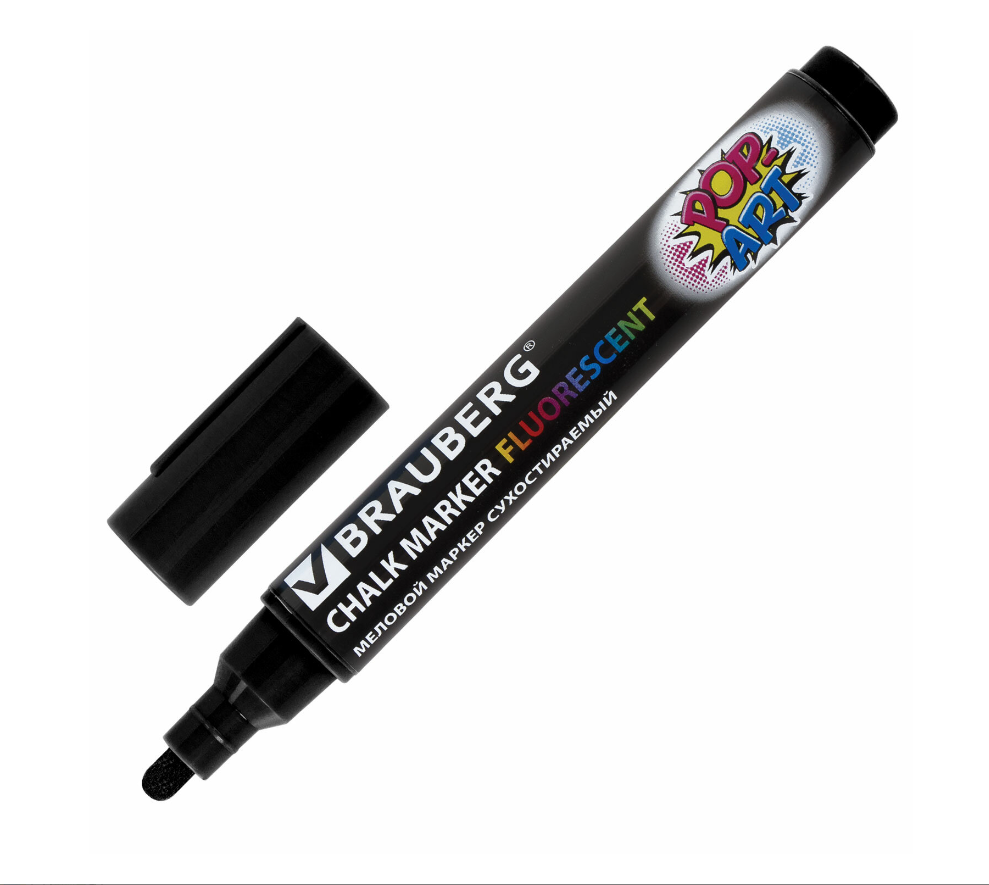 Маркер меловой "POP-ART" черный, 5 мм, стир. BRAUBERG, 151534