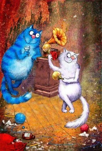 Алмазная Мозаика "Зенюк Рина Синие Коты" MozArt / Вышивка Стразами 40x50 / Живопись, Художники