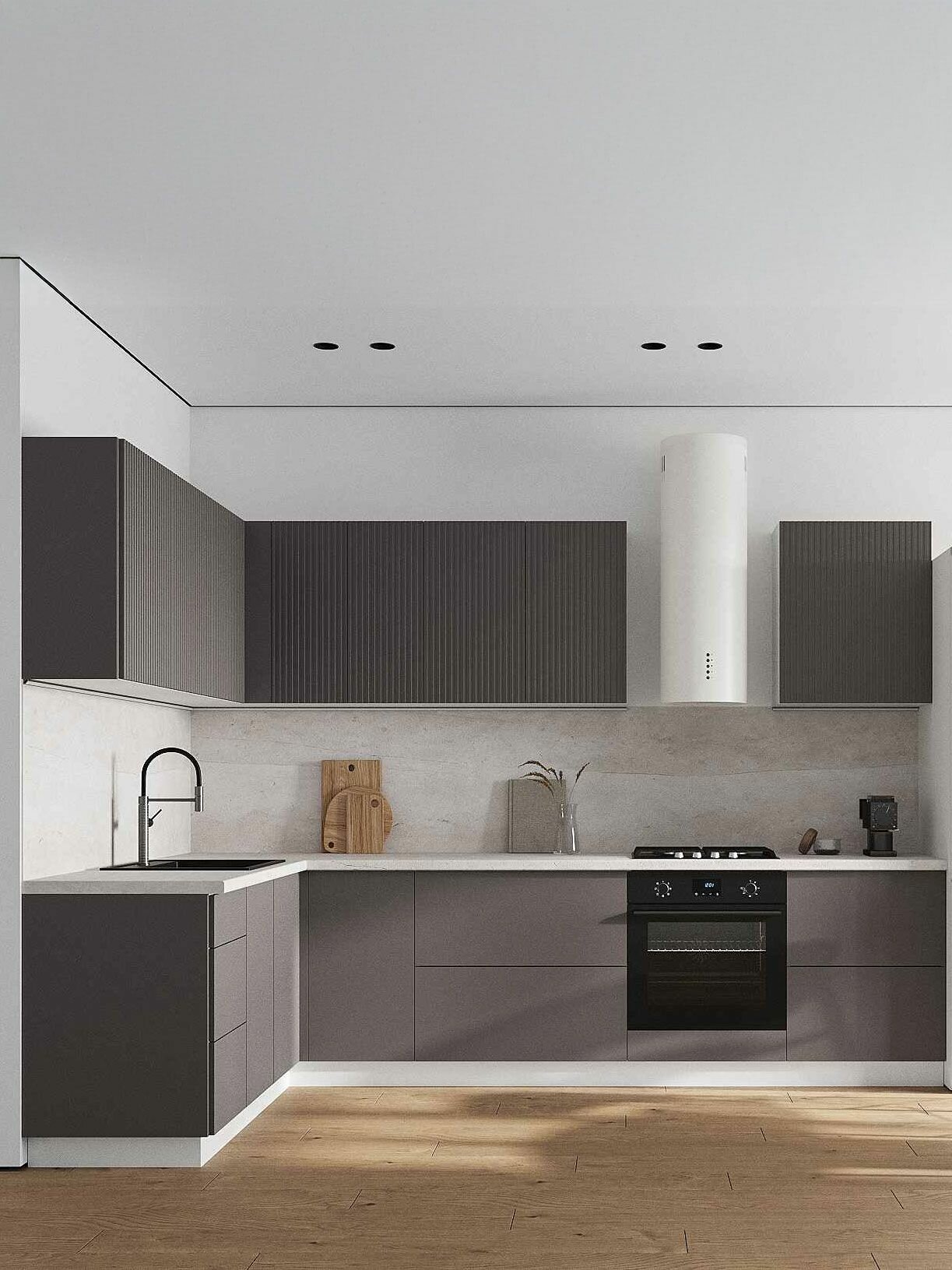 Кухонный гарнитур угловой Комби 3.0х1.8 м, мебель для дома и кухни, Белый / Грей