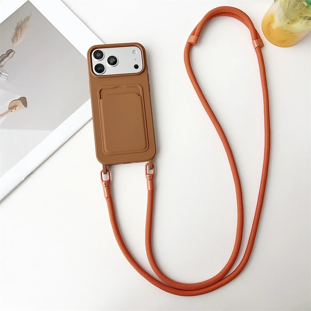 Мягкий Силиконовый Чехол Для iPhone С Ремешком И Шнурком, iPhone17 Pro Max, Коричневый, Brown