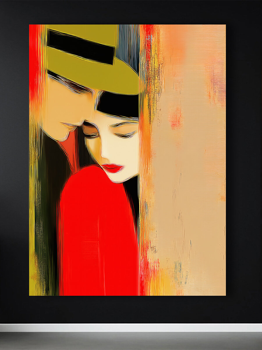 Картина на стену - "Любовная история мужчины и женщины, влюбленная парочка, романтика на холсте" , 50х70 см.