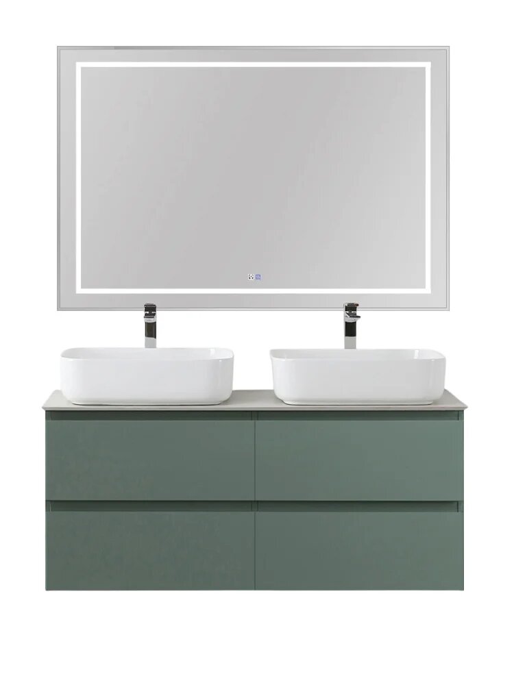 Мебель для ванной комнаты BelBagno Kraft 120 подвесная, матовая еловая, столешница kep-120-2-cem, раковина BB1304, для двоих