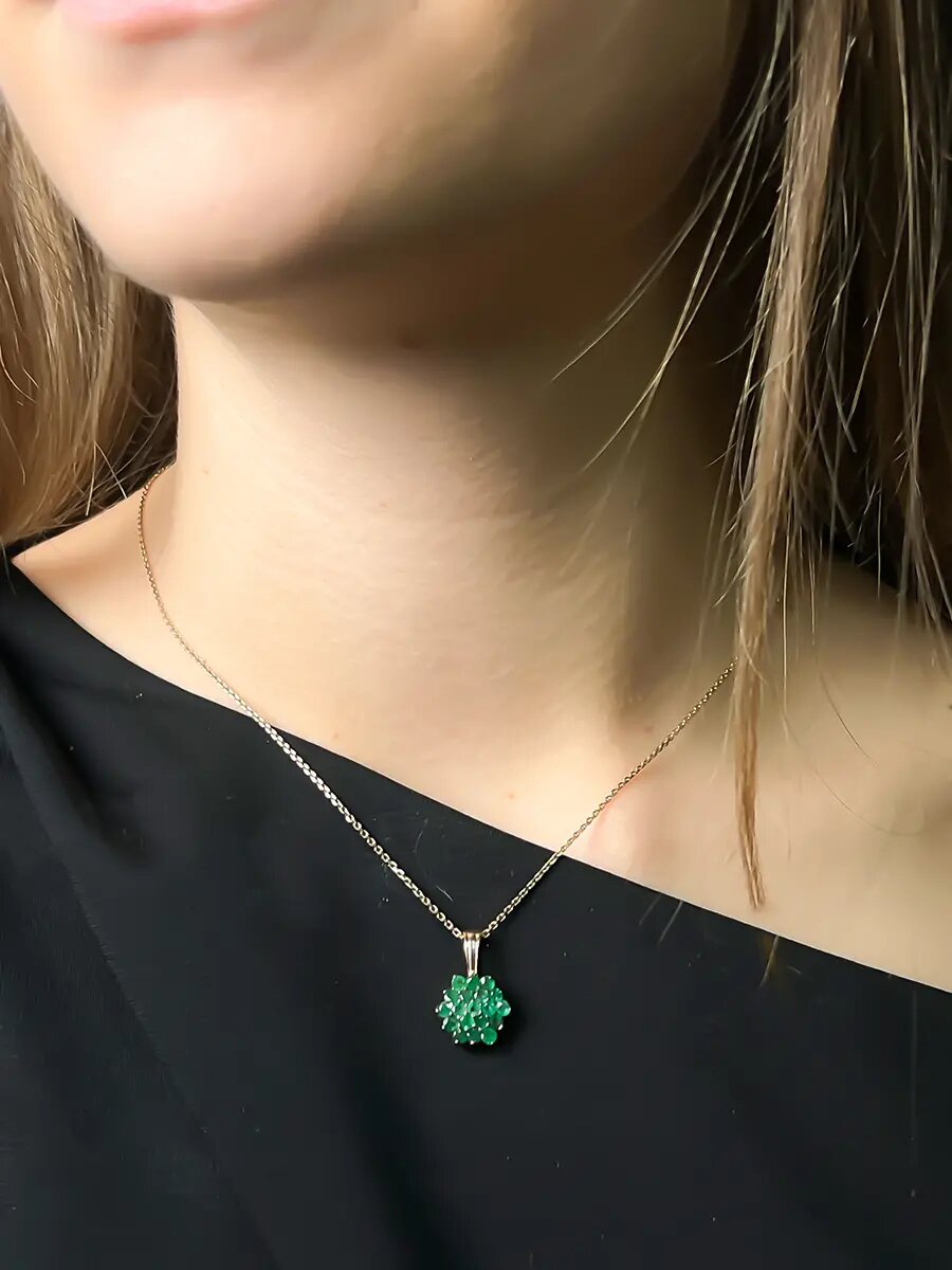 Подвеска, красное золото, 375 проба, изумруд