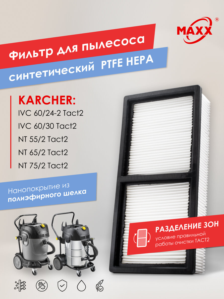 Фильтр с нано покрытием для пылесосов Karcher NT 65/2 Tact2, NT 75/2 Tact2, 6.907-276.0