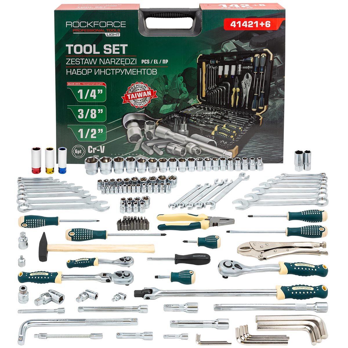 Набор инструментов Rockforce 142+6 предметов 1/4, 3/8, 1/2 (6гр.) RF LIGHT-41421+6(65586)