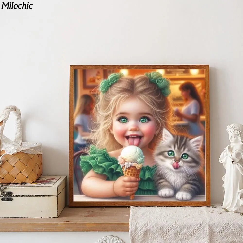 Алмазная мозаика, картина стразами без подрамника - Мультяшная девочка- 30x30 см