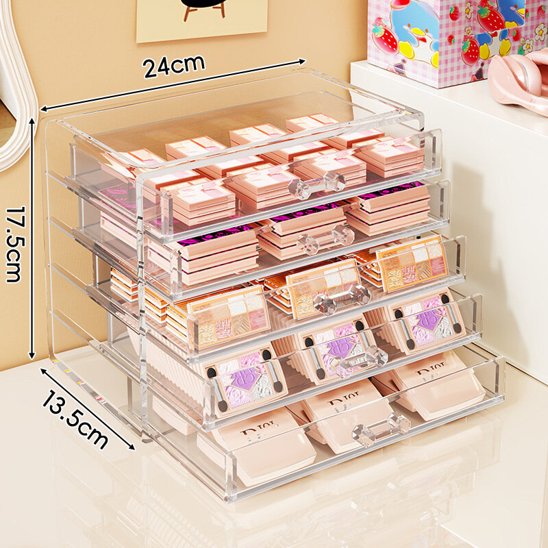 Косметическая коробка для хранения, настольный органайзер для палитры теней, акриловый многослойный разделитель для помады и пудры, прозрачный органайзер