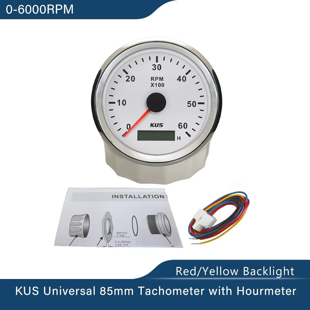 KUS 85 мм Тахометр RPM Датчик Оборотов с часовым счетчиком 3000 об/мин 4000 об/мин 6000 об/мин 6KWS