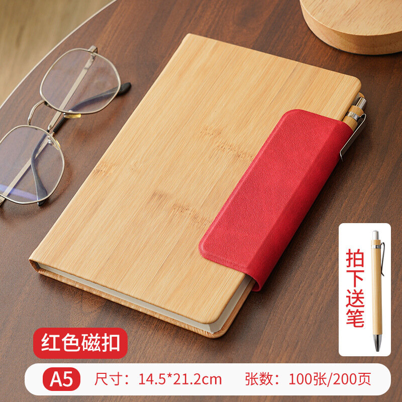 2025 Горячая продажа блокнота A5 с бамбуковым узором, магнитным замком, PU строчкой, для бизнеса, офиса и культурных встреч