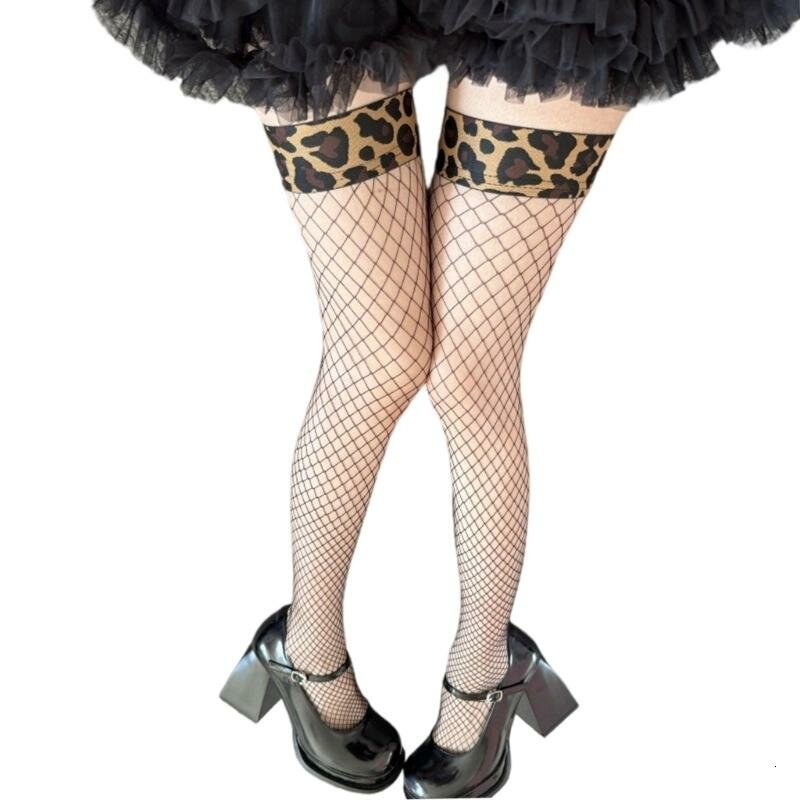 Леопардовые сетчатые чулки до бедра, B