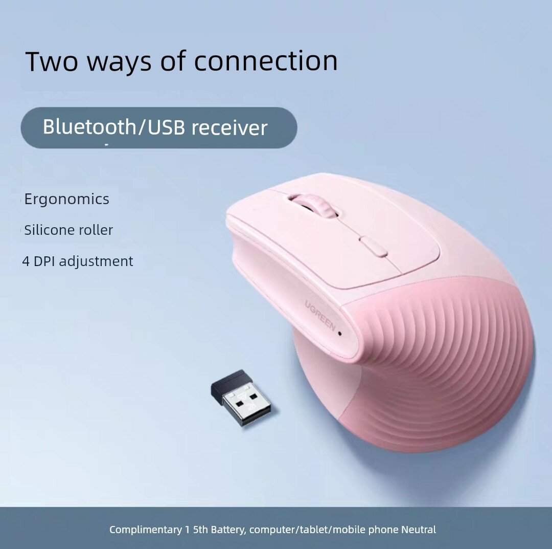 Беспроводная эргономичная вертикальная мышь Ugreen M571P с Bluetooth, бесшумная, 75633, 75634 75634-Сакура