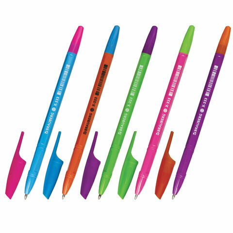 100 шт. Ручка шариковая BRAUBERG "X-333 MIX", синяя, узел 0,7 мм, линия 0,35 мм, 142960