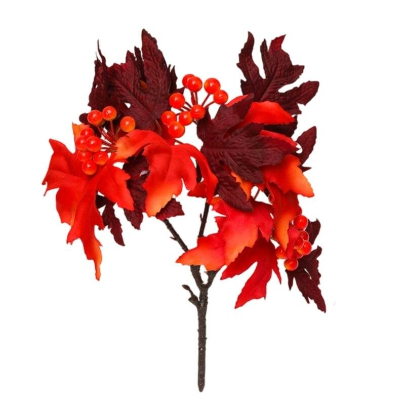 Искусственные кленовые листья, шишки, ягоды для домашнего декора, красный