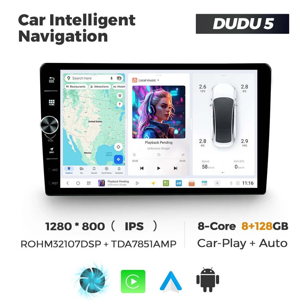 DUDUAUTO DUDU7 7870 9-дюймовый QLED-экран с ручкой Carplay Dual GPS DTS Android 13 Универсальный 4G автомобильный радиоприемник Мультимедийный видеоплеер DUDU5-8-128-9D