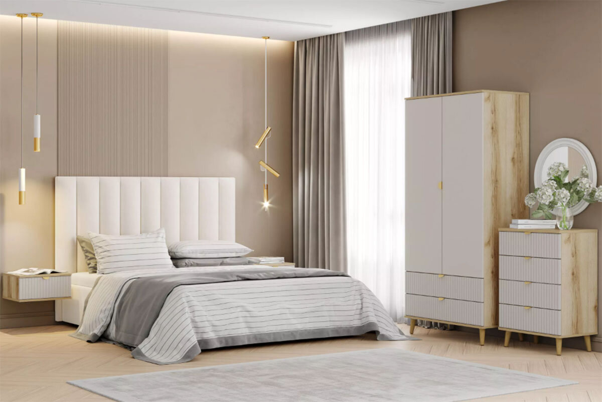 Спальня Дакота Комплектация 2, Сантьяго софт/Дуб Делано