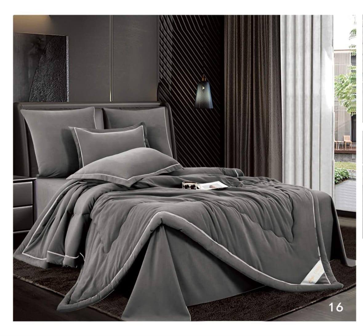 Комплект постельного белья 1.5 полуторный с одеялом бархатный Сатин с ушками