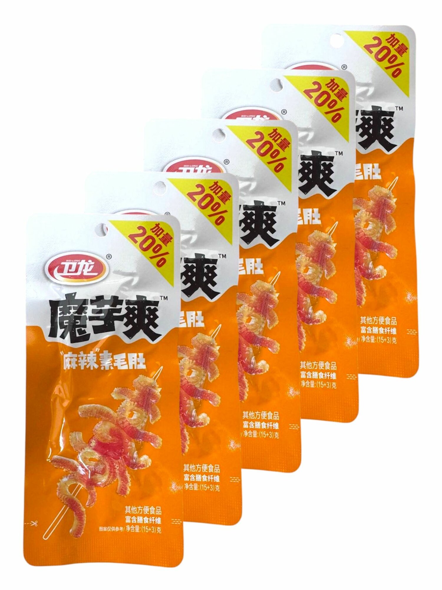 Weilong Конжаковый терпко-острый снек 5 шт по 18 гр / Оранжевый