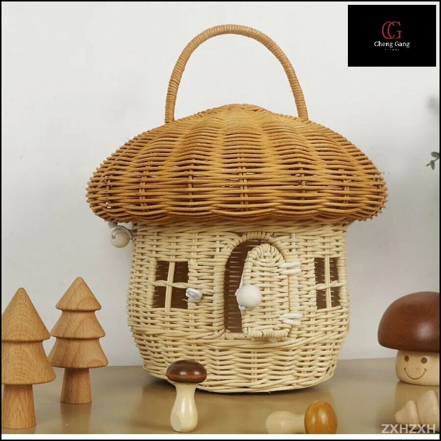 Эксклюзивная плетеная корзина для игрушек, короб из ротанга для грибов и сумочка из желудя ручной работы