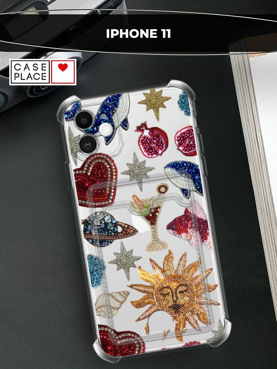 Чехол на Apple iPhone 11 (Айфон 11) с картой и принтом Паттерн из страз