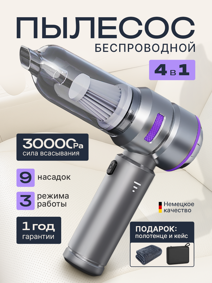 Автомобильный пылесос беспроводной 4 в 1. Мини-пылесос для дома, пылесос для автомобиля, мебели, компьютера, аккумуляторный, ручной