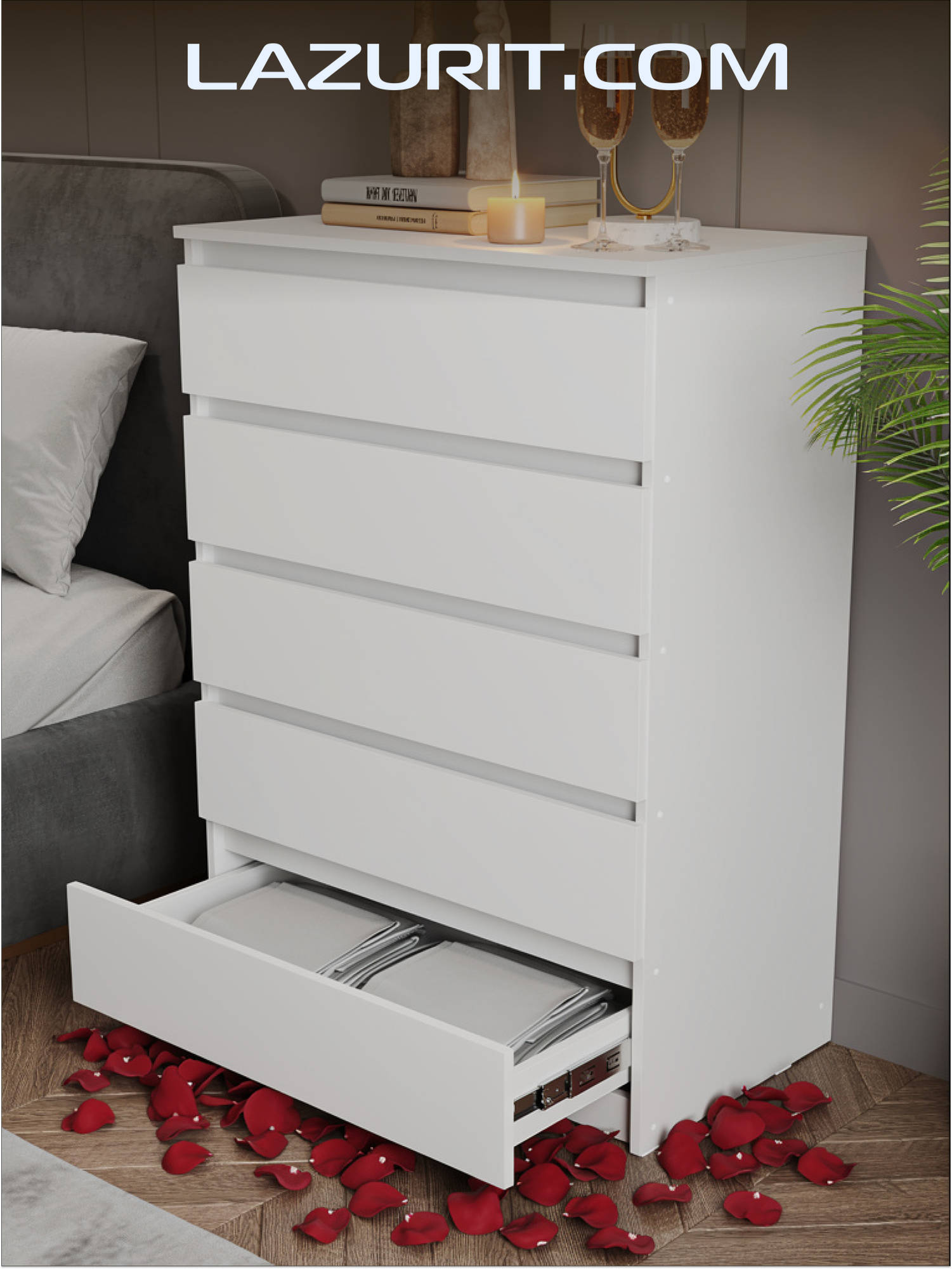 Комод для одежды с ящиками белый Lazurit Эльбрус высокий в прихожую деревянный ЛДСП 46х80х111 под телевизор большой