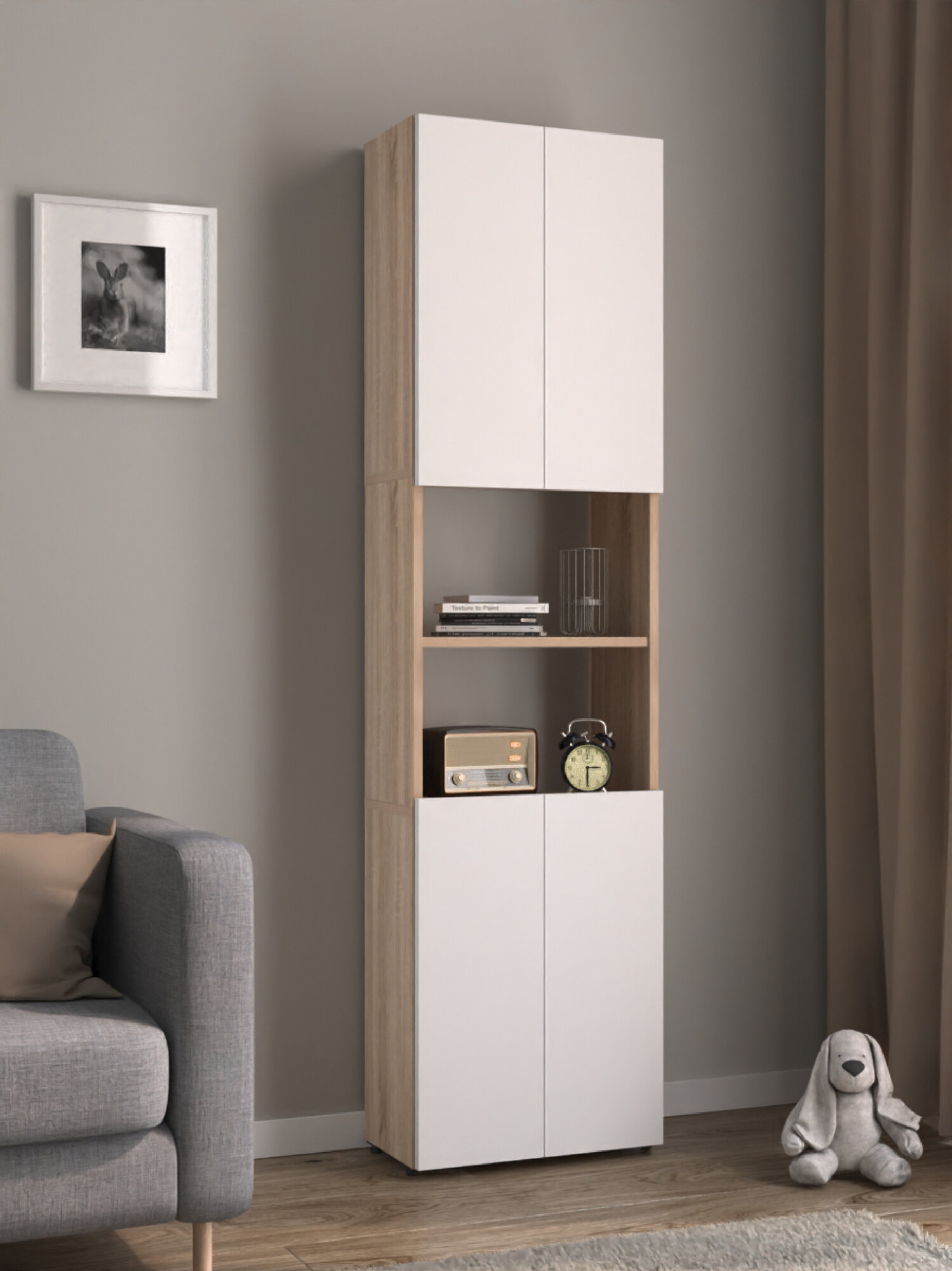 Шкаф-стеллаж Дуб-Белый