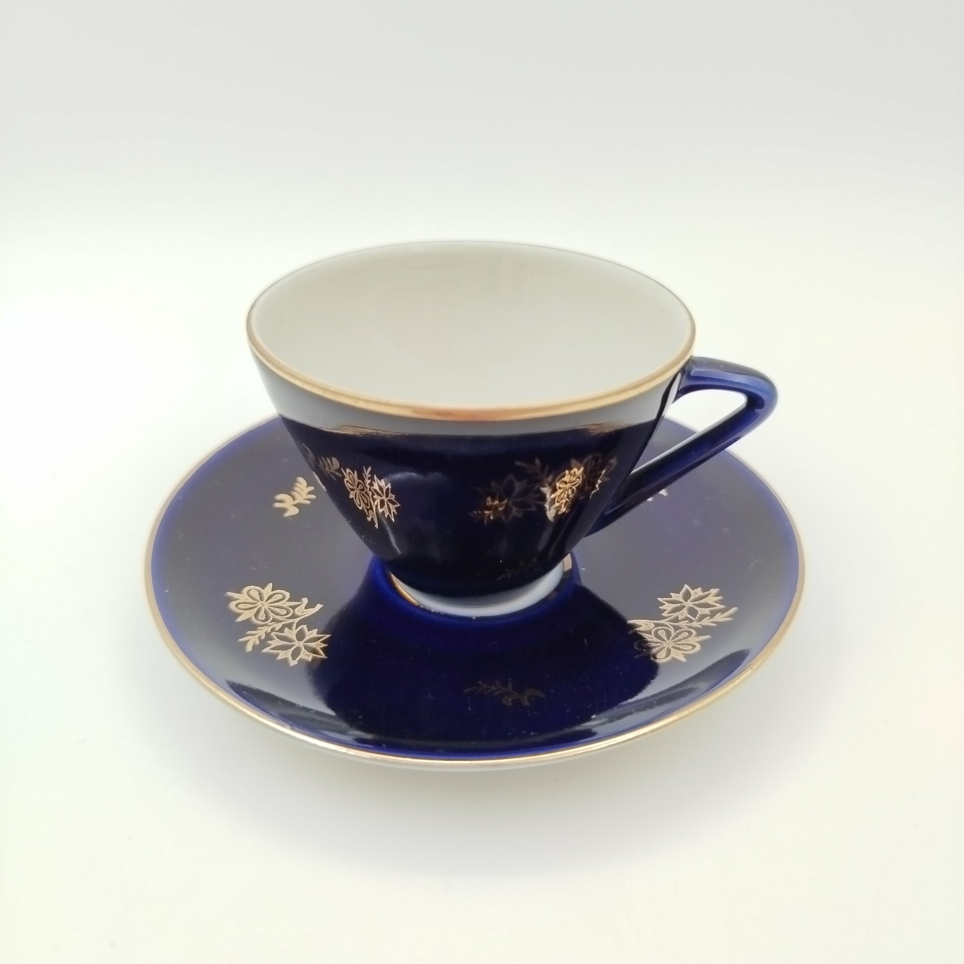 Пара кофейная с цветочным декором, форма "Утро", фарфор, крытье кобальтом