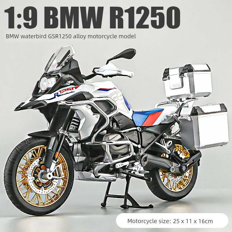 Большой масштабный модель мотоцикла BMW R1250GS waterbird, версия с прицепом для путешествий, сплавная коллекционная