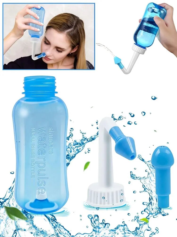 Бутылка для мытья носа взрослых детей,300 мл, Ирригатор для носа Waterpulse Nasal