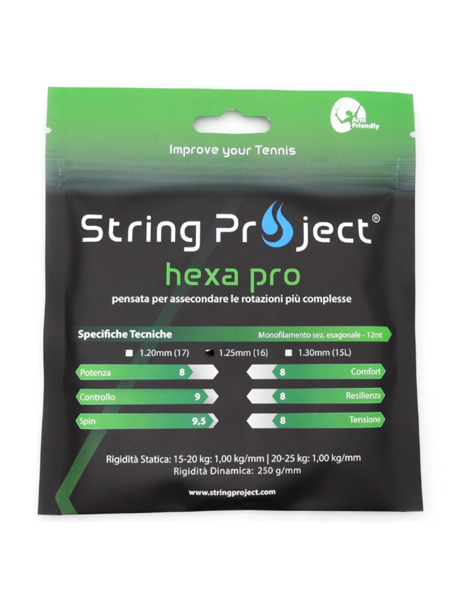 Струна для тенниса String Project 12m Hexa Pro, Зеленый, 1.25