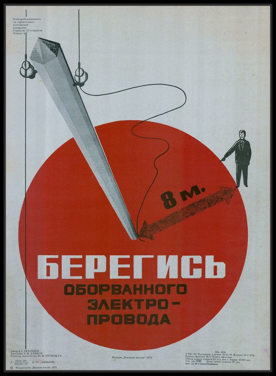 Плакат СССР электроэнергия правила работы и техника безопасности электротехнических работ; Антиквариат 1979 г; Декор настенный винтажный 43/59 см.