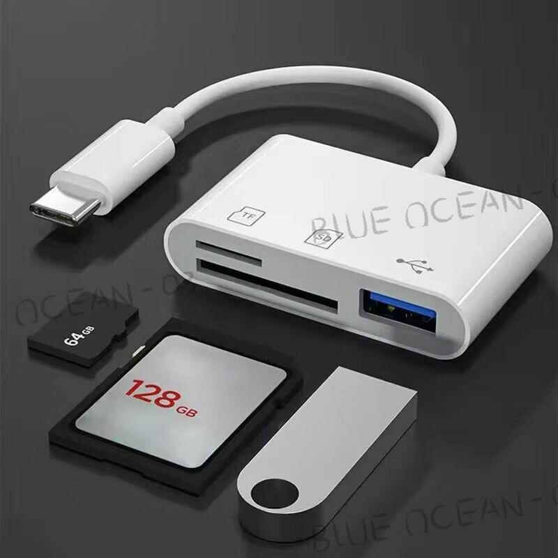 Картридер для MacBook, разъем на Type-C, USB, SD, MicroSD, TF, разъемом. переноса данных с IOS устройств,3В1 Адаптер Устройство для чтения карт памяти OTGДобро пожаловать