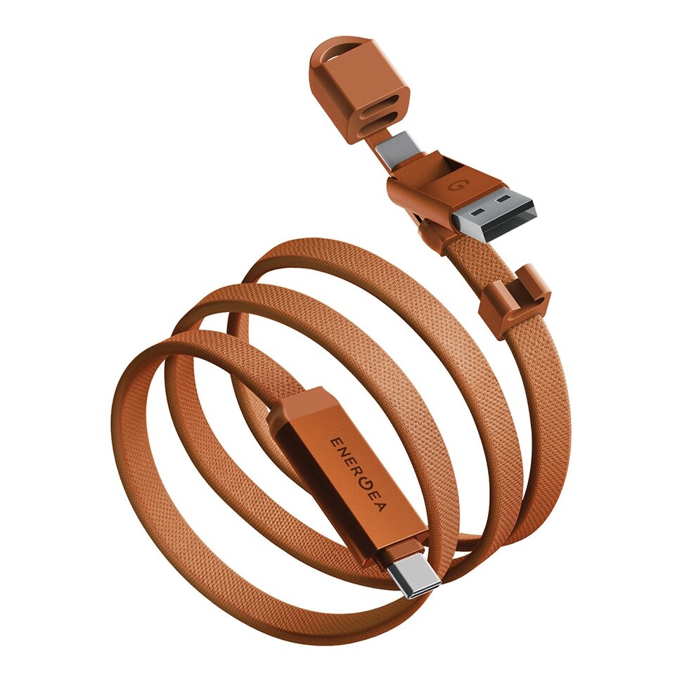 Кабель Energea Sheath Travel 2-in-1 USB-C to C+A, 60W/480 Mbps, оранжевый (1.2 м)