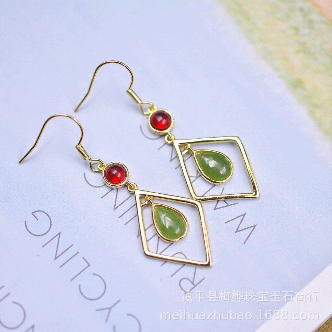 Новые серьги в китайском стиле, древние инкрустированные серьги из нефрита и яшмы, капля воды, бабочка, серьги в древнем стиле, ретро, лучший друг, женский стиль