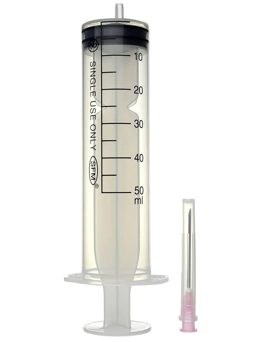 Шприц - 50мл. (3-х) одноразовый, стерильный, с иглой 2.1x30 - 14G (LUER LOCK). (25 шт).