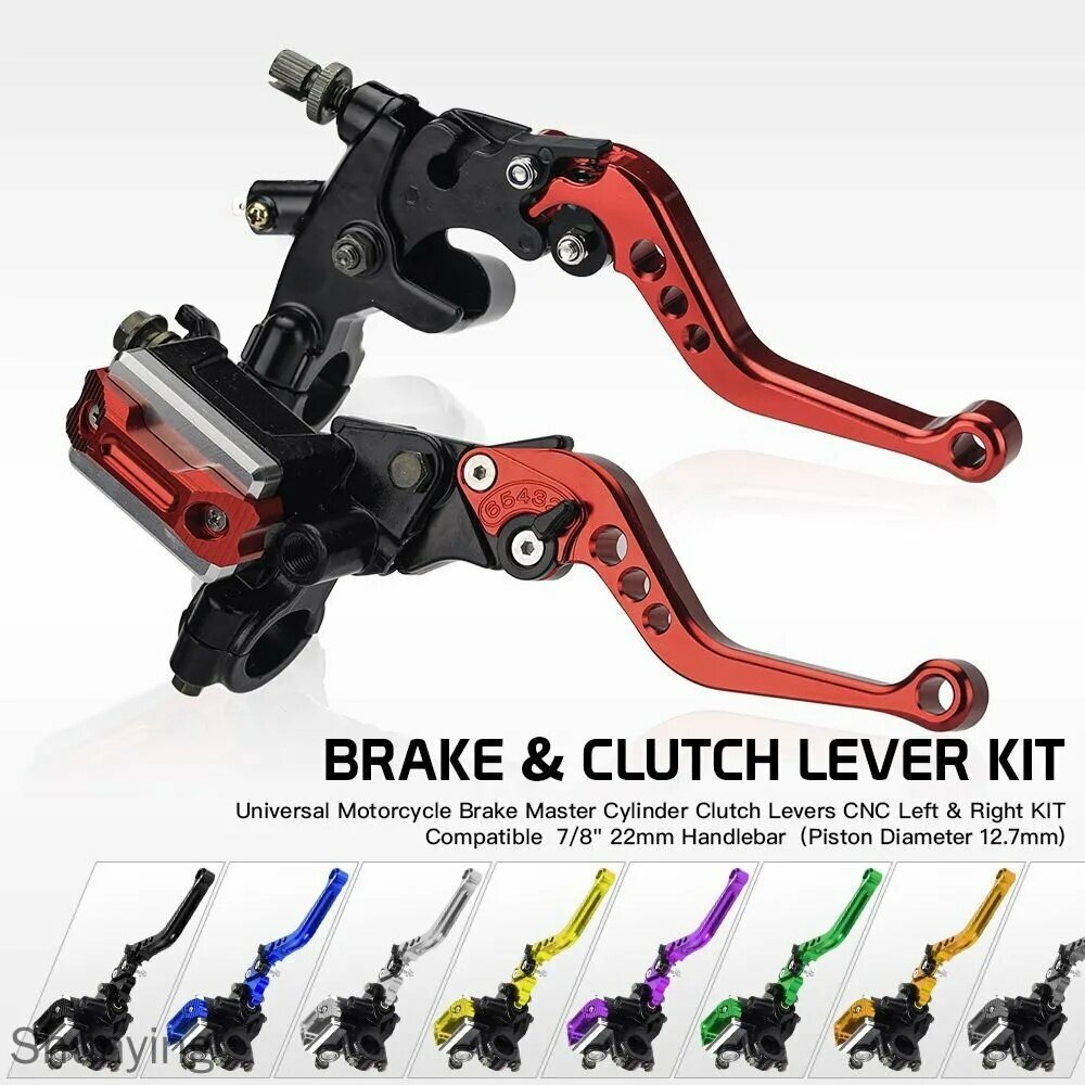 Комплект рычагов (ручек) тормоза и сцепления складные (неломайки) для мотоцикла и питбайка (красный)