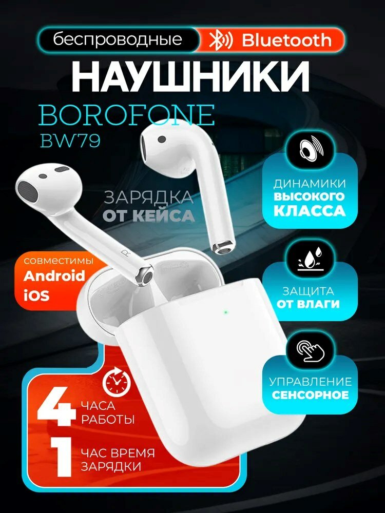 Наушники беспроводные TWS BOROFONE BW79 True, bluetooth V5.4 (Белый)