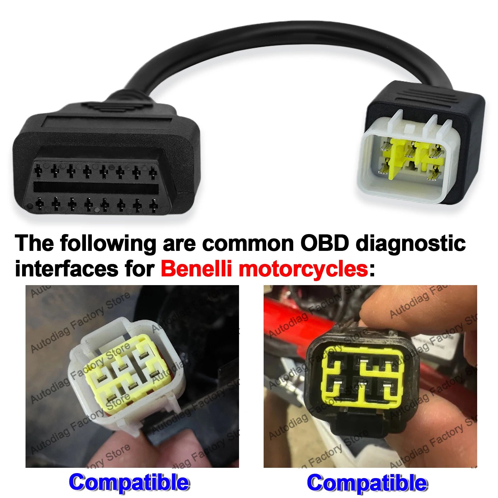 Диагностический адаптер OBD2 для BENELLI для BOSCH ECU для DELPHI ECU 6-контактный на 16-контактный разъем преобразователя мотоциклов OBDII