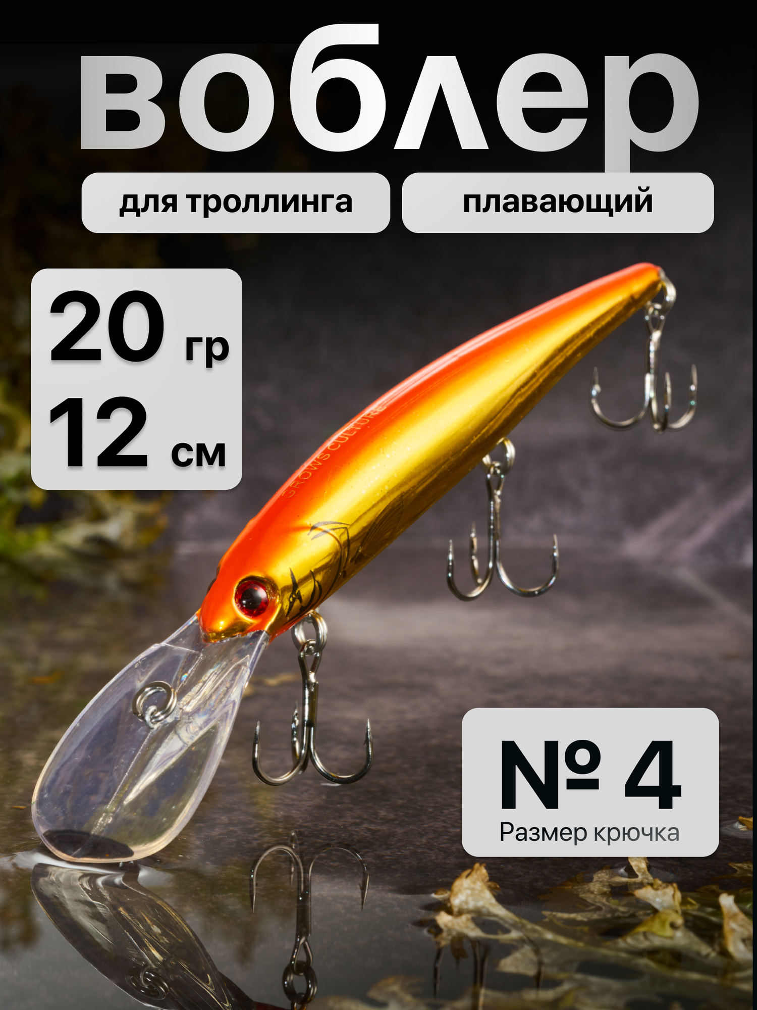 Воблер шумовой Bandits (Minnow) 12 см / 20 гр / заглубление до 8 м, для троллинга и спиннинговой ловли / на судака, щуку