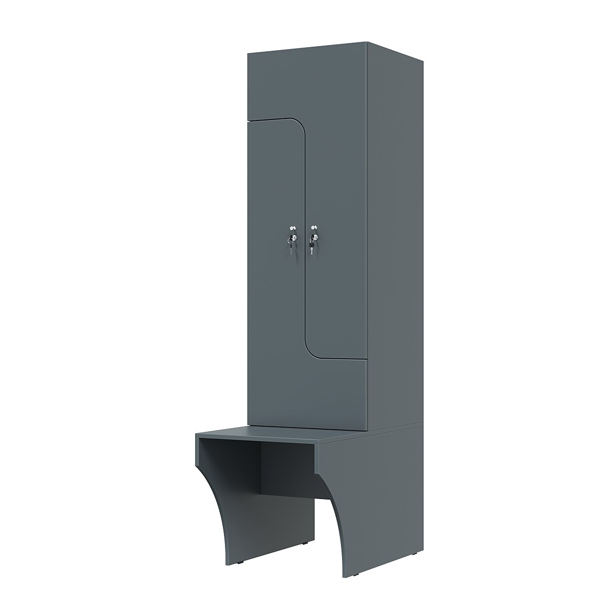 Шкаф для раздевалок "тренер" №2Б со скамейкой, Темно-Серый. Производитель товара - компания Westcom.