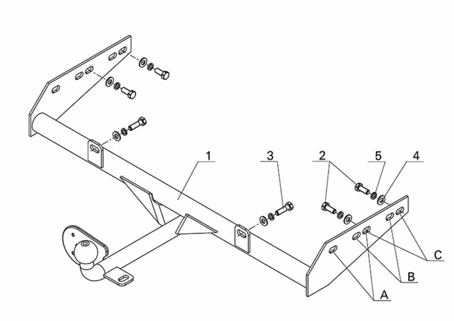 Фаркоп для Lada Granta, Kalina седан/лифтбек 2011-2013. Тип шара: H (несъемный сварной). Нагрузки: 800/50 кг, VAZ-61