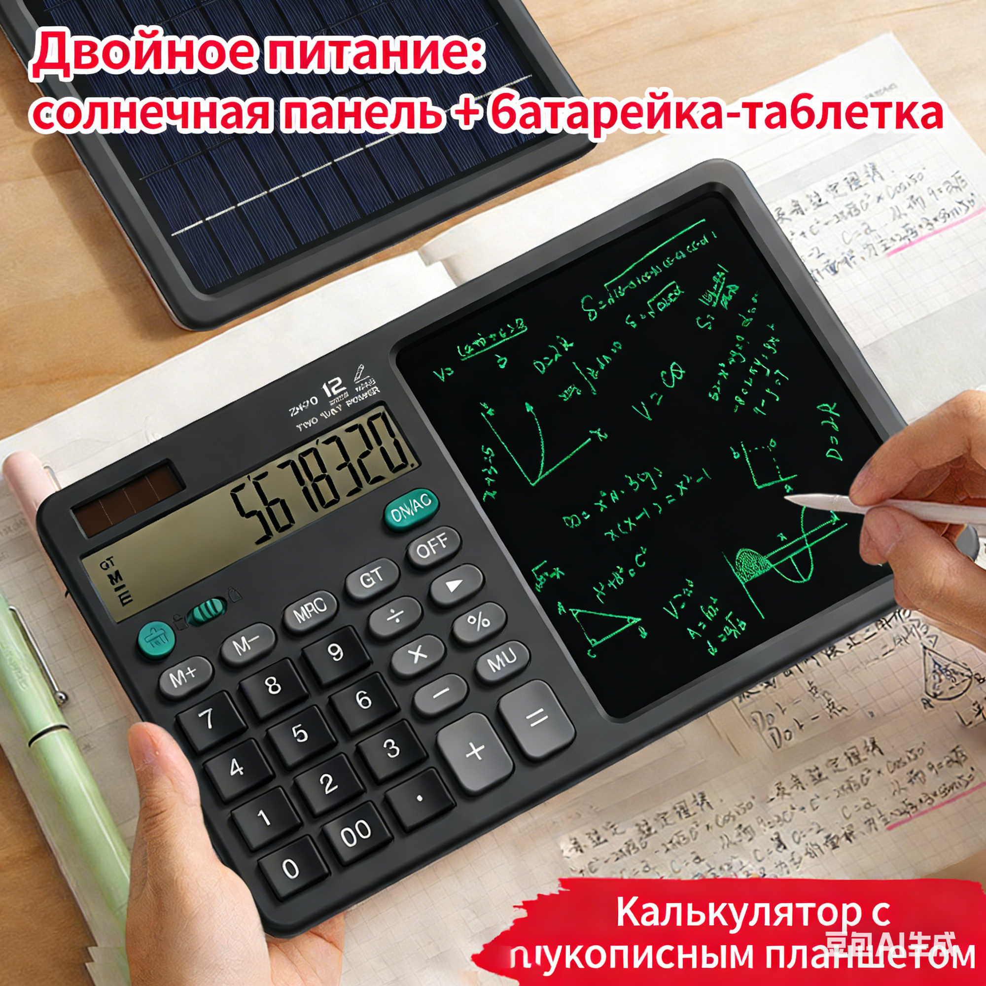 Новый настольный калькулятор с электронной планшетом для заметок, двойное питание, портативный, для офиса и учебы