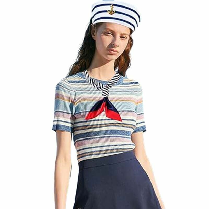 (1 комплект) Костюм капитана-стюардессы, Матросская шляпа, шелковый шарф, Костюм капитана-темно-синяя шляпа, шелковый шарф